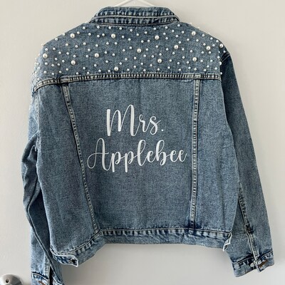 Mrs Pearl Jean Jacket Custom Bride Jean Jacket Mrs Denim Jacket ...