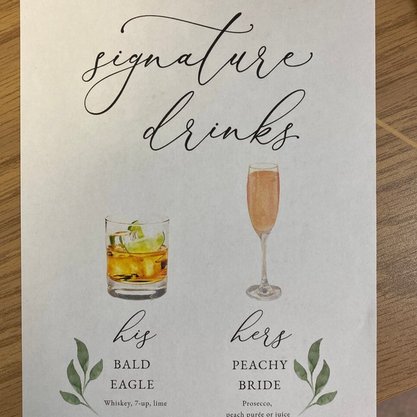 Signature Drink Sign Template Printable Signature Cocktail Sign Menu ...