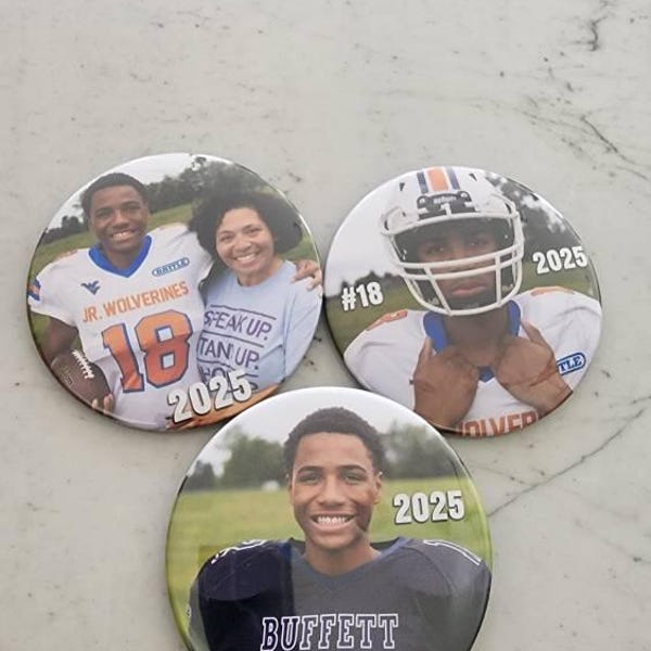 FOOTBALL Custom Photo Button-3 1/2 Inch Pin Back Button-personalized ...
