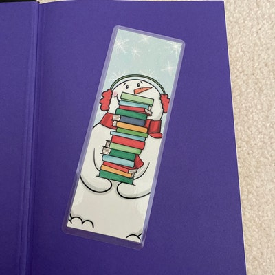 Snowman Holding a Stack of Books Bookmark, Cute Winter Bookmark With a ...
