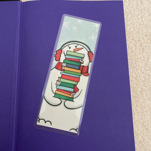 Snowman Holding a Stack of Books Bookmark, Cute Winter Bookmark With a ...