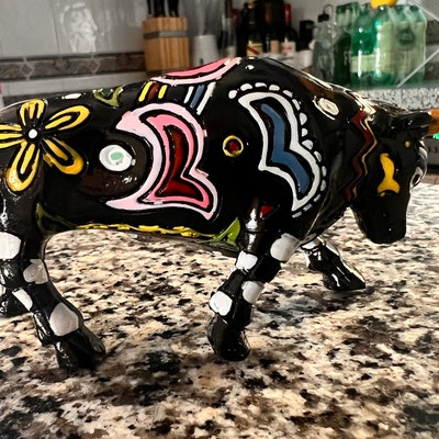 Mosaic Blue Bull Statue With Big Horns Made With Marble Dust and With ...