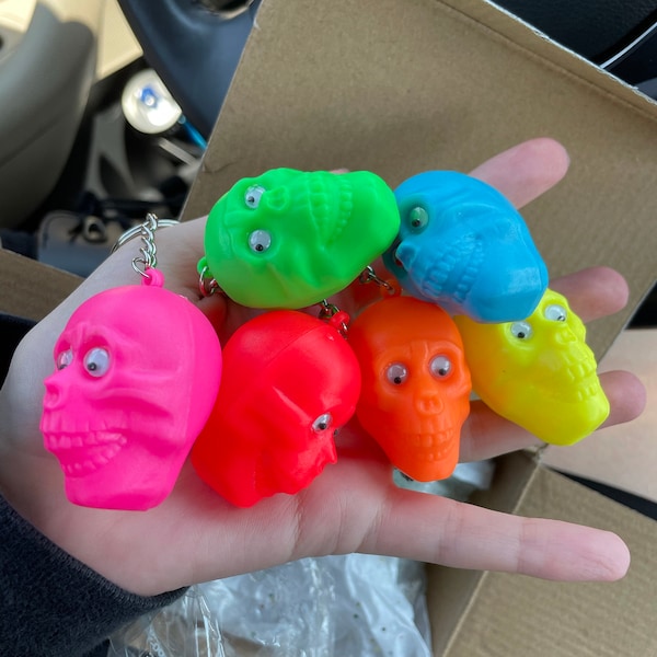 2pc Neon Skulls With Googly Eyes Key Chains / New Old Stock / Use as ...