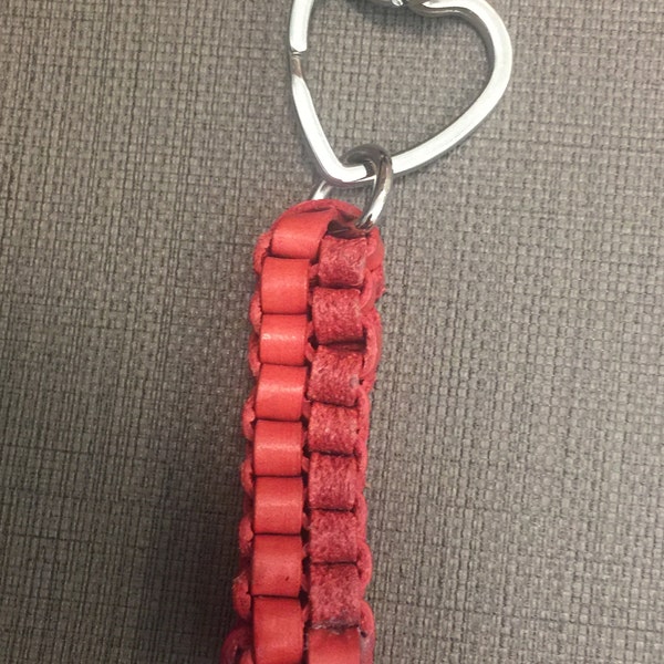 Leather Square Braided Heart Ring Key Chain, Key Chains, Handcrafted ...