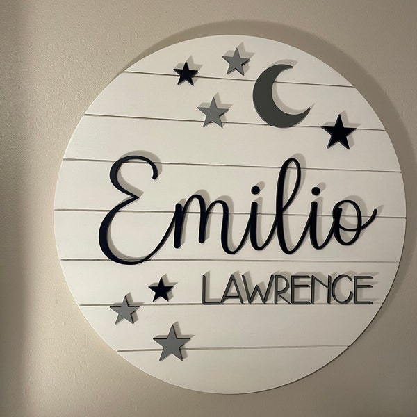 Moon and Stars Nursery Sign Custom Baby Name Sign Nursery 3D Sign ...