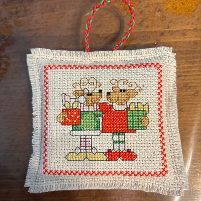 Cross Stitch Button Tree Ornament, Crafty Christmas Decoration, Folk ...