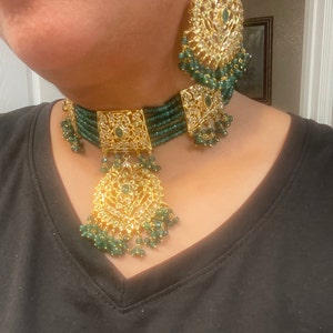 Jia Punjabi Jadau Rani Haar With Earrings Tika in Pearls | Etsy