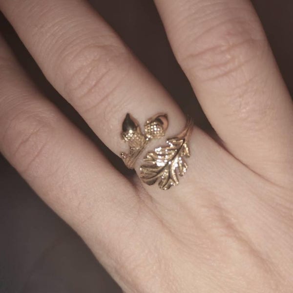 Gold Acorn With Oak Leaves Adjustable Ring - Acorn Ring, Fall Rings ...