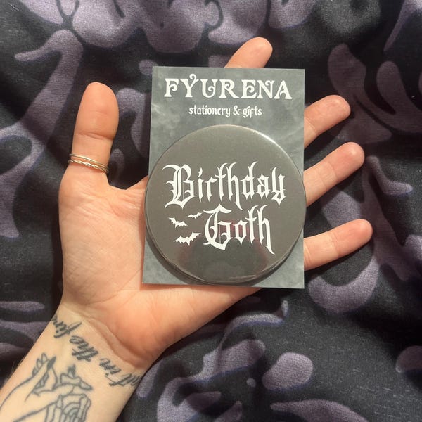 Large Birthday Goth Button Badge, Gothic Birthday Party, Metalhead ...