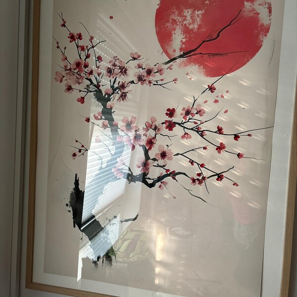 Pink Sakura Tree Poster, Japandi Wall Art Cherry Blossom Print Simple ...