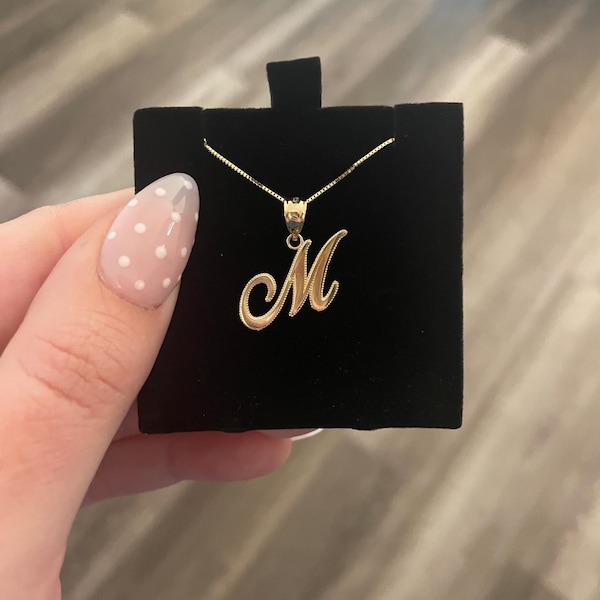 14k or 10k Solid Gold Cursive Initial Charm, Cursive Initial Pendant ...