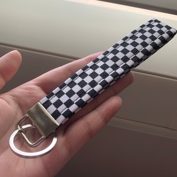 Black Checkered Key Fob | Mini Checker Wristlet | Keychains - Etsy