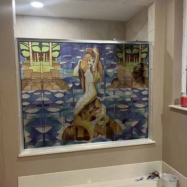 Stained Glass With Mermaid - Translucent Film for Window, Mural ...