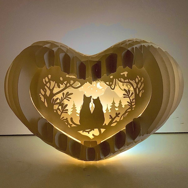 Cat Love Heart Light Box, 3D Papercut Template (SVG, PDF) - Etsy