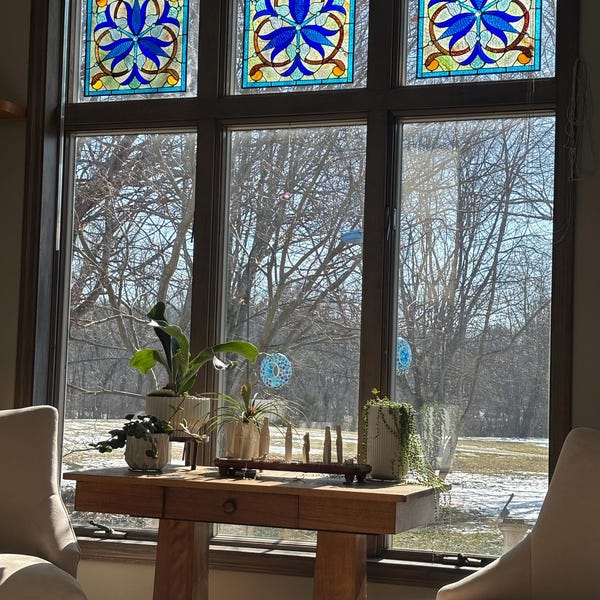 Stained Glass Hanging Window Panel Victorian Large Round 24in Tiffany ...