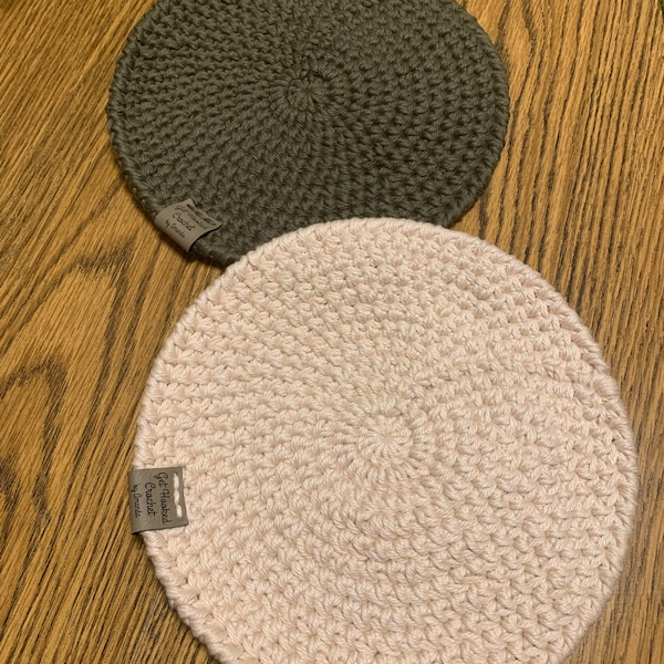 Farmhouse Trivet, Round Crochet Trivet, Crochet Hot Pad, Knit Potholder ...