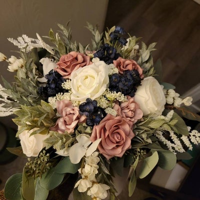 Dusty Rose and Navy Flowers, Mauve Wedding Bouquet, Pink Wedding ...