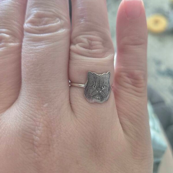 Custom Pet Portrait Ring • Your Pet Ring • Personalized Pet Ring • Cat ...