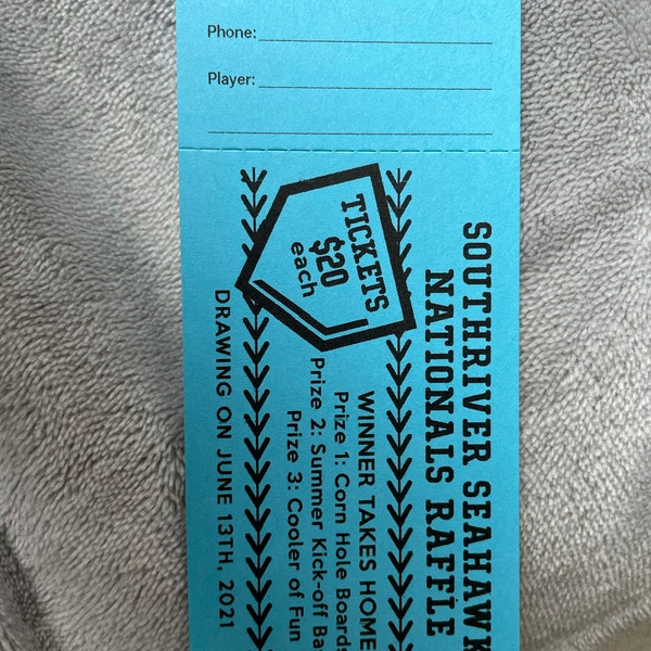 CUSTOM 2-part Standard Raffle Tickets; Numbered Both Sides - Black Ink ...