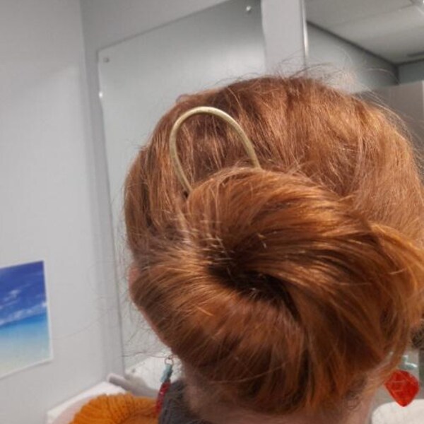 Handmade Hair Stick Barrette Pin | Pebble Gold Hammered Brass Round ...