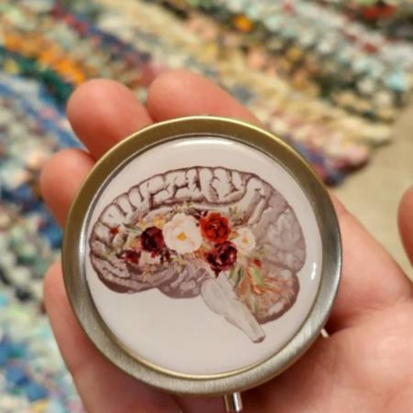 Floral Human Brain Pill Box, Floral Brain Pill Case, Trinket Box ...
