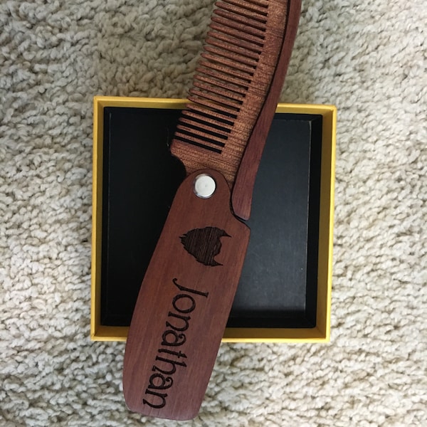 Personalized Folding Wood Comb - Mens Beard, Mustache and Hair, Mens ...