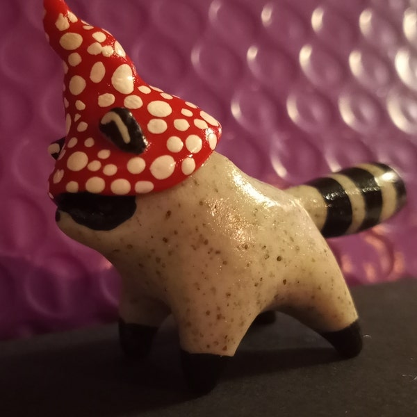 Made to Order Standing Mushroom Raccoon Totem, Clay Raccoon Figure ...