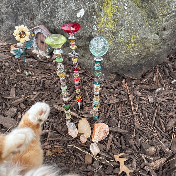 14'’ Beaded Fairy Garden Stakes - Etsy