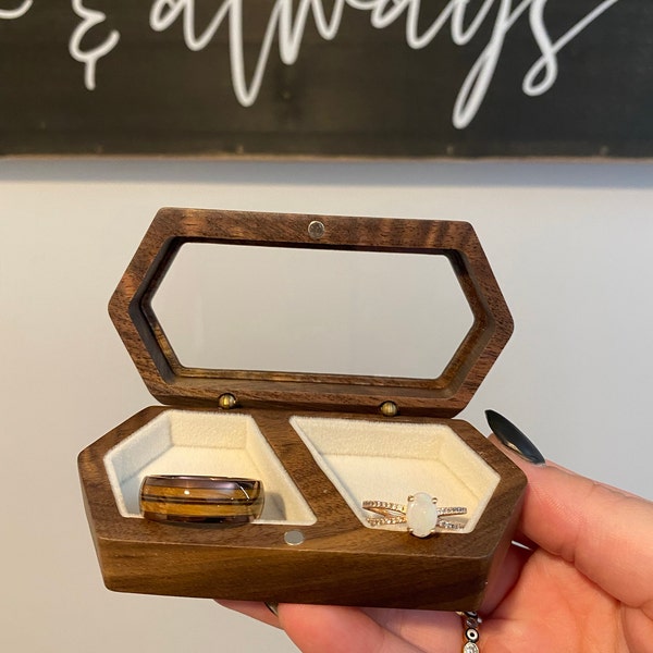 Personalized Ring Box, Double Irregular Slot Ring Box, Wood Ring Box ...