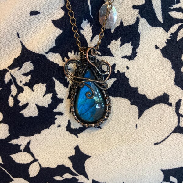 Red Fire Labradorite Pendant Copper Wire Wrapped Pendant Handmade ...