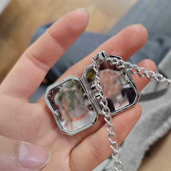 Silver Rectangle Locket Necklace With Photos: Personalized Large Unisex ...