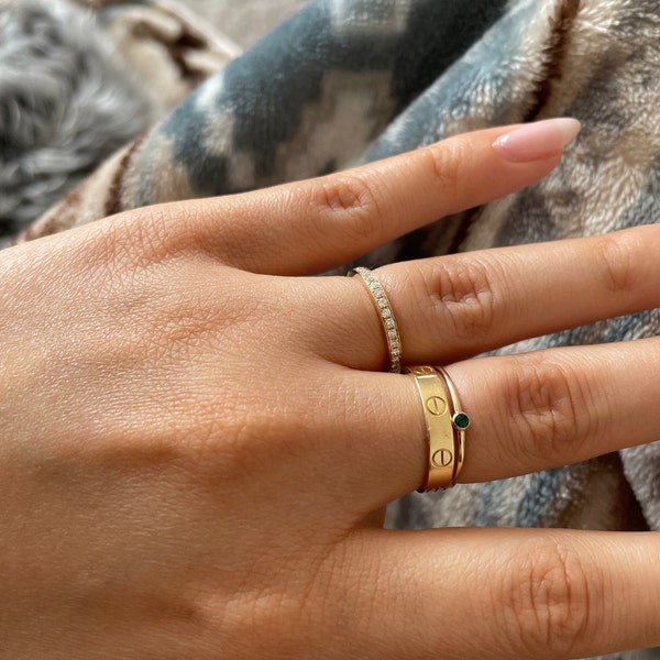 14K Gold Birthstone Ring, Solid Gold Ring, January, February, March ...
