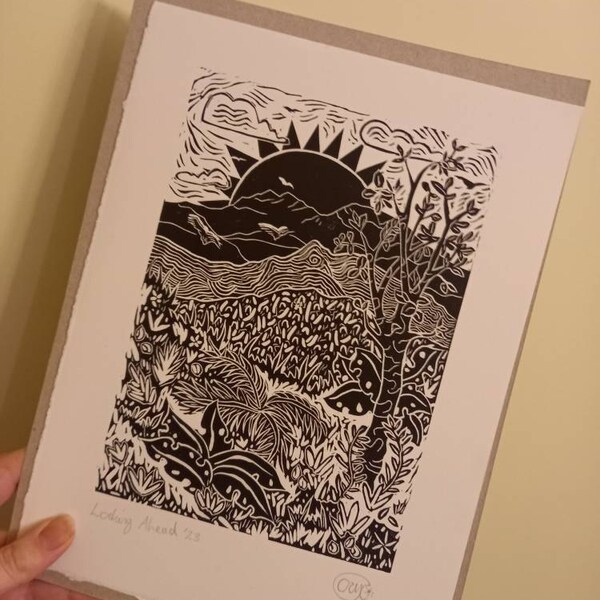 Limited Edition Handmade Lino Print, Dreaming of a Place, Landscape ...