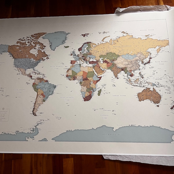 Accurate World Map Poster - Large Wall Travel Map Print - Detailed ...