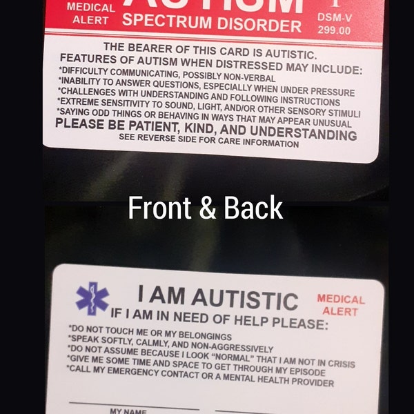 Autism Medical Alert Card: Emergency Contact Wallet Card - Etsy