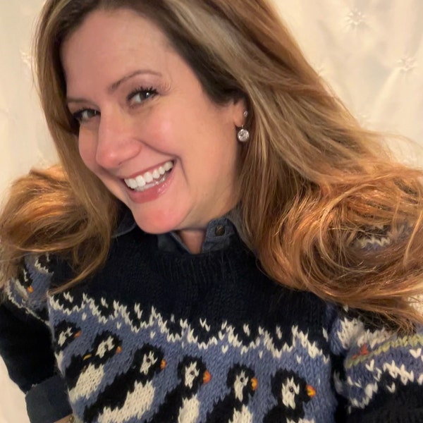 Puffin Sweater - Knitted Jumper - Navy Blue Sweater - Animal Jumper ...