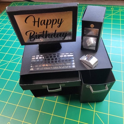 3D Computer and Computer Desk SVG Cut File Gift Card Holder - Etsy
