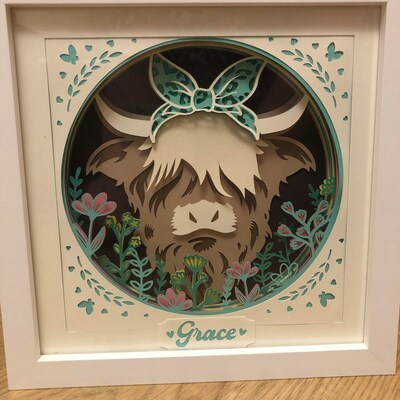 3D Highland Cow Shadow Box, Farm Shadow Box SVG, Layered Papercut ...