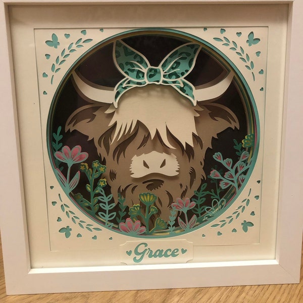 3D Highland Cow Shadow Box, Farm Shadow Box SVG, Layered Papercut ...