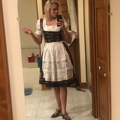 Authentic German Long Brown 3 Piece Dirndl Set With Bavarian Floral ...
