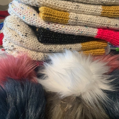 3 Sizes Lucky Faux Fur Pom Pom Rainbow Pompom Hat Topper Crochet Knit ...