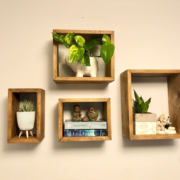 Set of Floating Rectangle Shelves. Solid Wood Shelves. Crystal Shelf ...