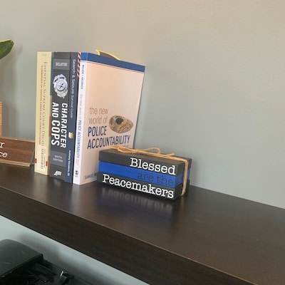 Police Book Stack Tiered Tray Decor Shelf Sitter Blessed Are the ...