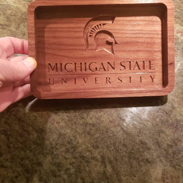 Michigan State University Engraved Walnut Wood Catch Tray, Valet - Keys ...