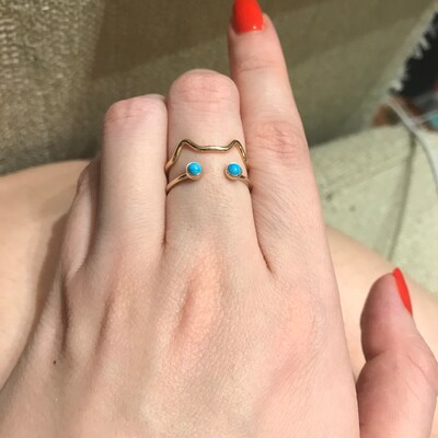 Dual Open Ring, Open Ring, Gold Open Gemstone Ring, Double Turquoise ...