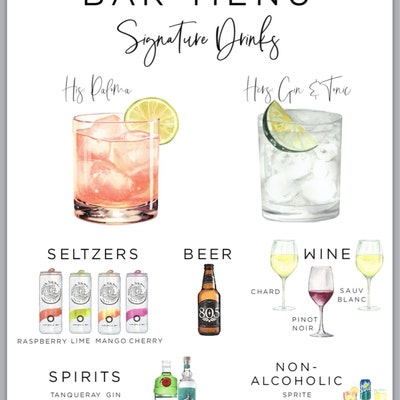 Signature Drinks Menu, Dusty Blue Signature Cocktails Template, Blue ...