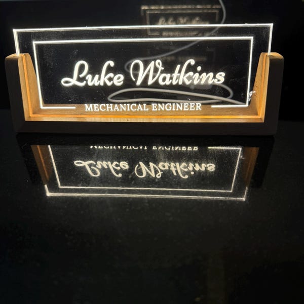 Custom Desk Name Plate With Wooden Base - Lighted Name Sign, Office ...