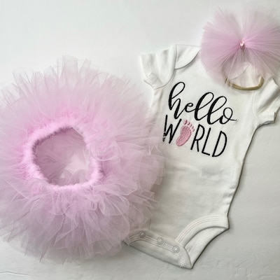 New Baby Embroidery Design Hello World With Pink or Blue Baby Footprint ...