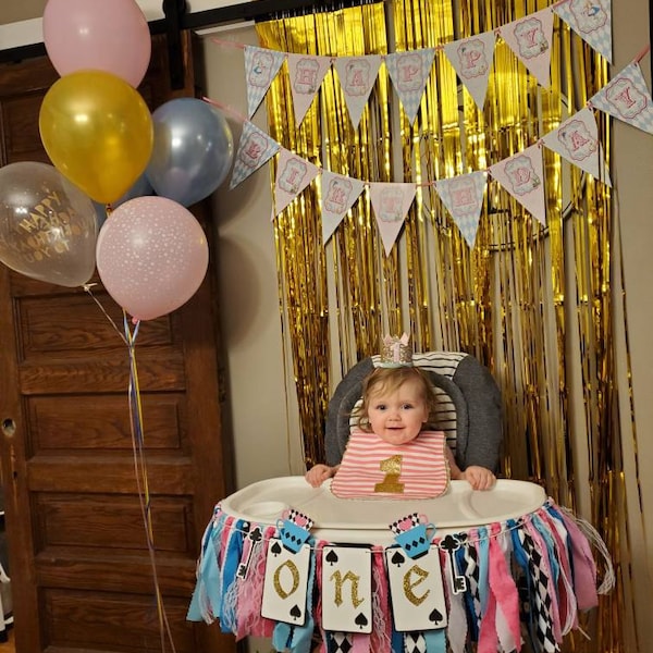 Alice in Onderland High Chair Banner, Wonderland First Birthday Banner ...
