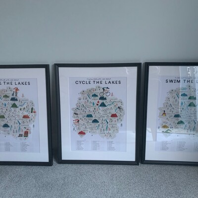 Swim the Lakes A3 Illustrated Map Checklist. 30 Lakes and - Etsy